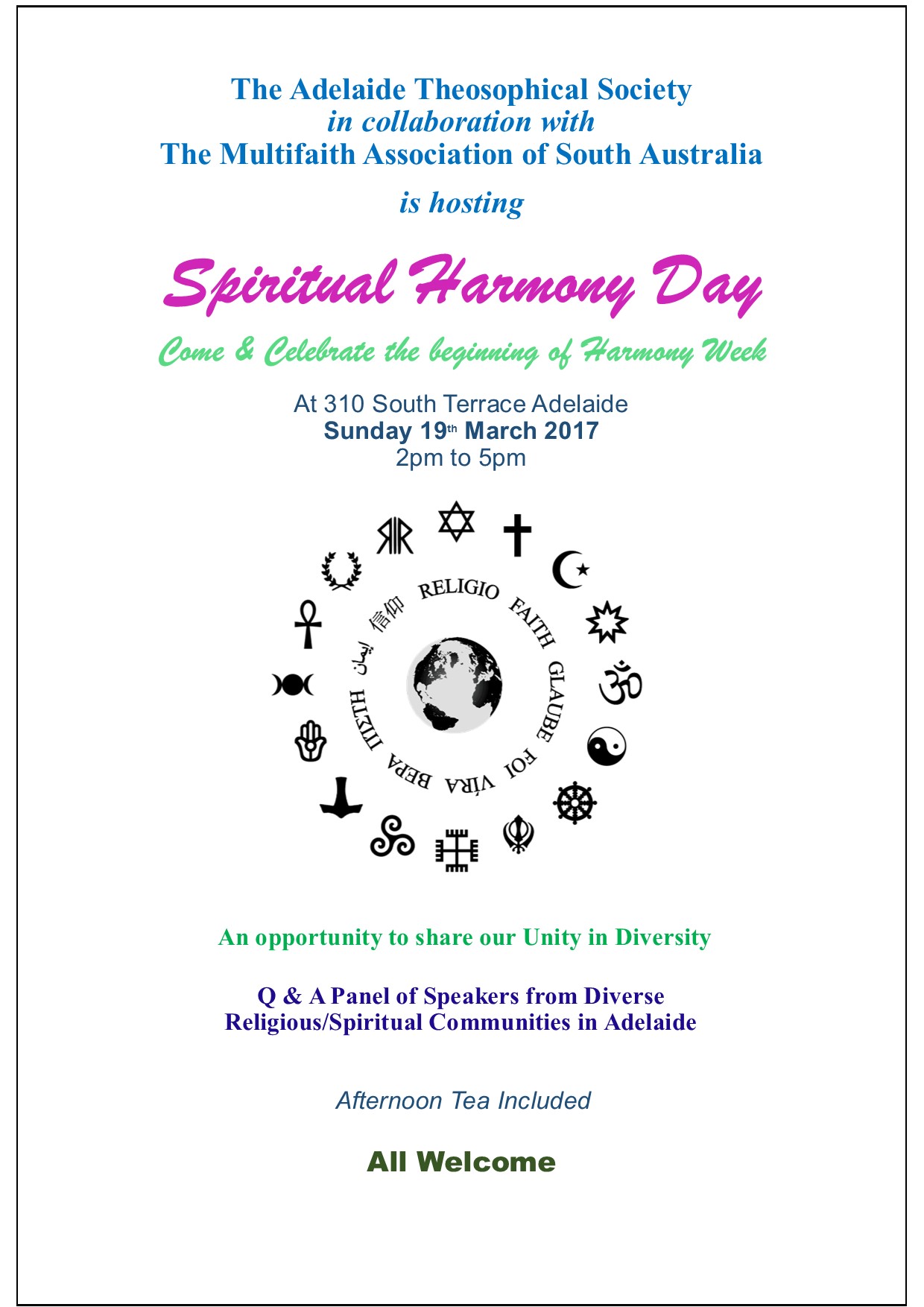 Spiritual Harmony day - The Multifaith Association of South ...